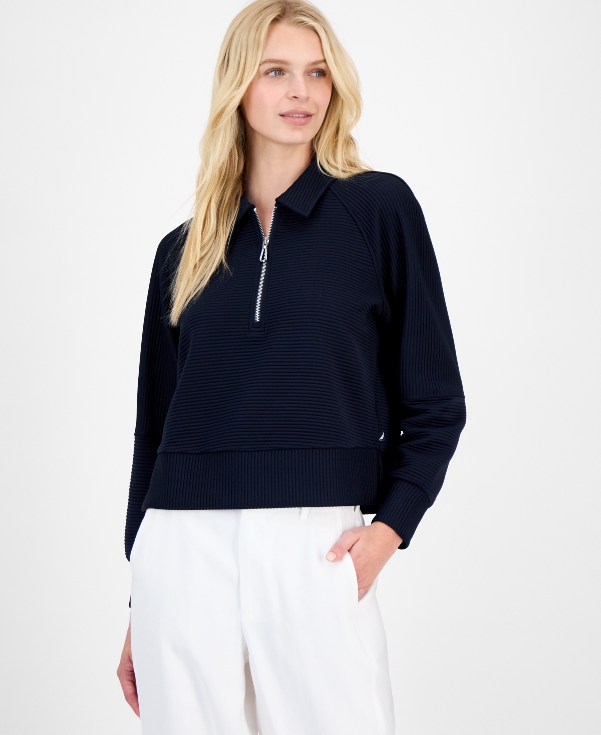 Click here for Nautica Womens Quarter Zip Ottoman Sweatshirt - Ni... prices