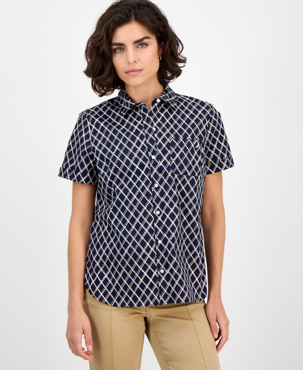 Click here for Nautica Jeans Womens Argyle Dot Camp Shirt - Night... prices