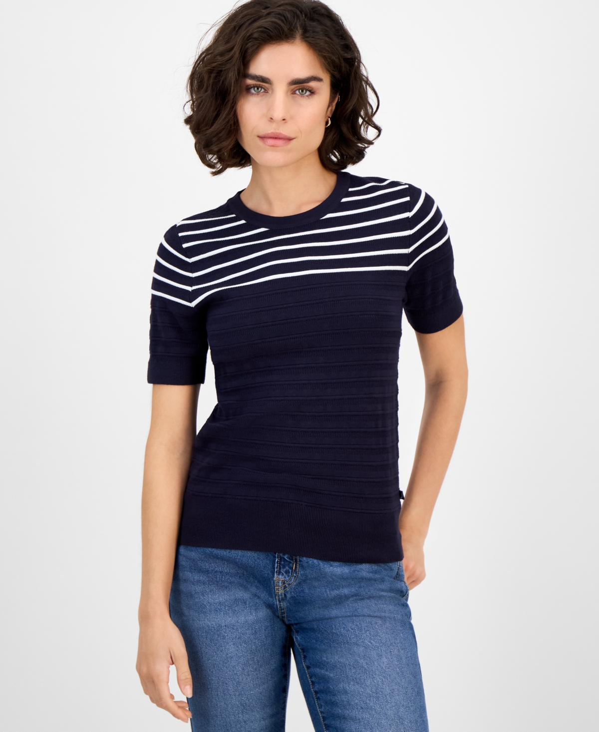 Click here for Nautica Jeans Womens Short-Sleeve Striped Crewneck... prices