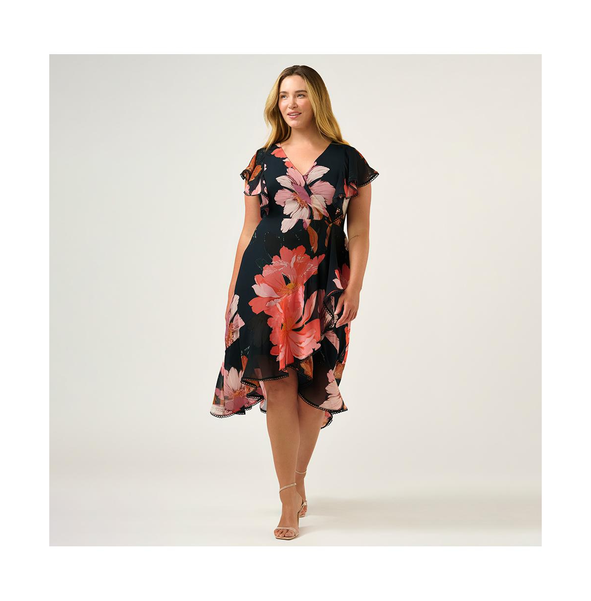 Estelle Plus Size Elena Wrap Front Dress - Navy