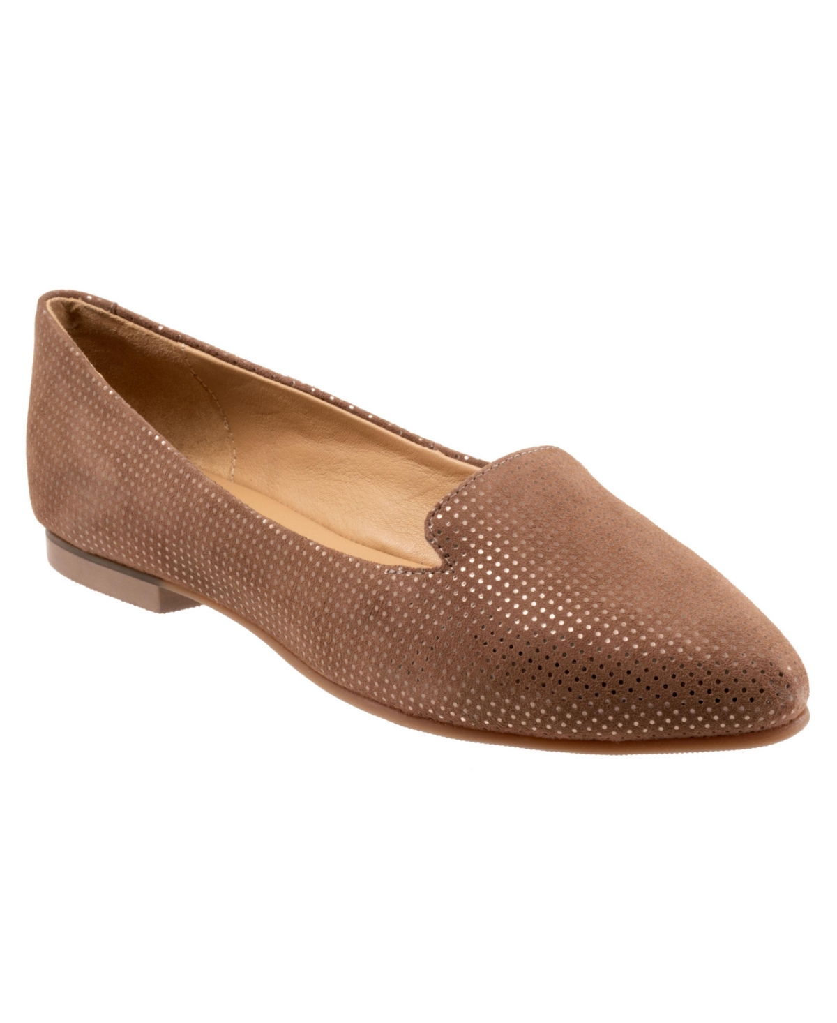 Click here for Trotters Harlowe Flat - Taupe dot suede prices