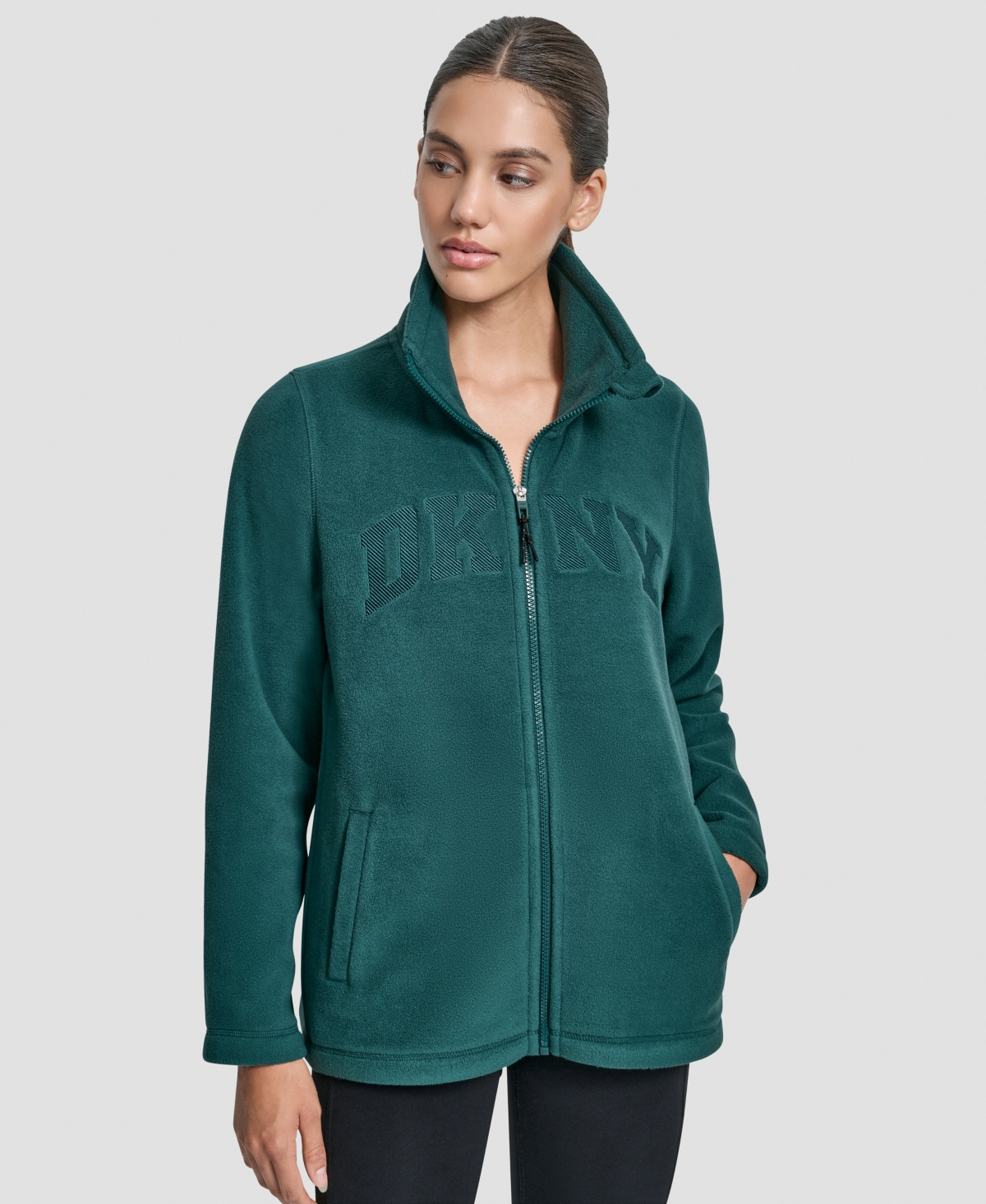 Click here for Dkny Womens Full-Zip Varsity Logo Top - Cool Pine prices