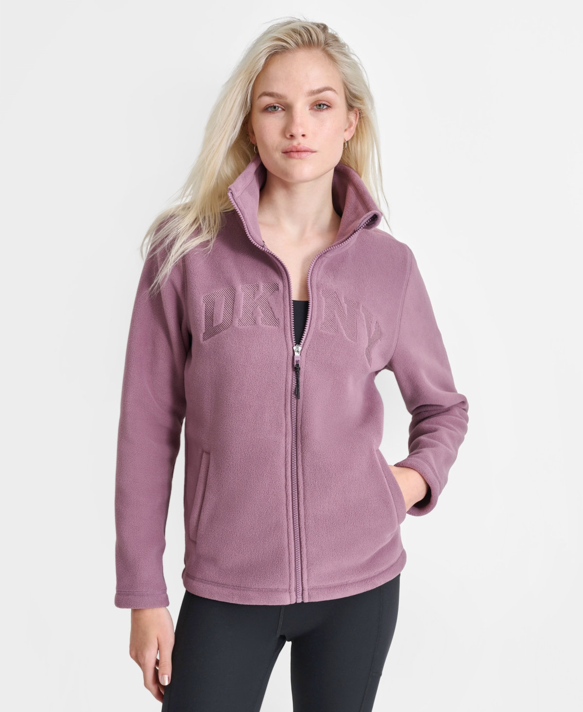 Click here for Dkny Womens Full-Zip Varsity Logo Top - Deep Mauve prices