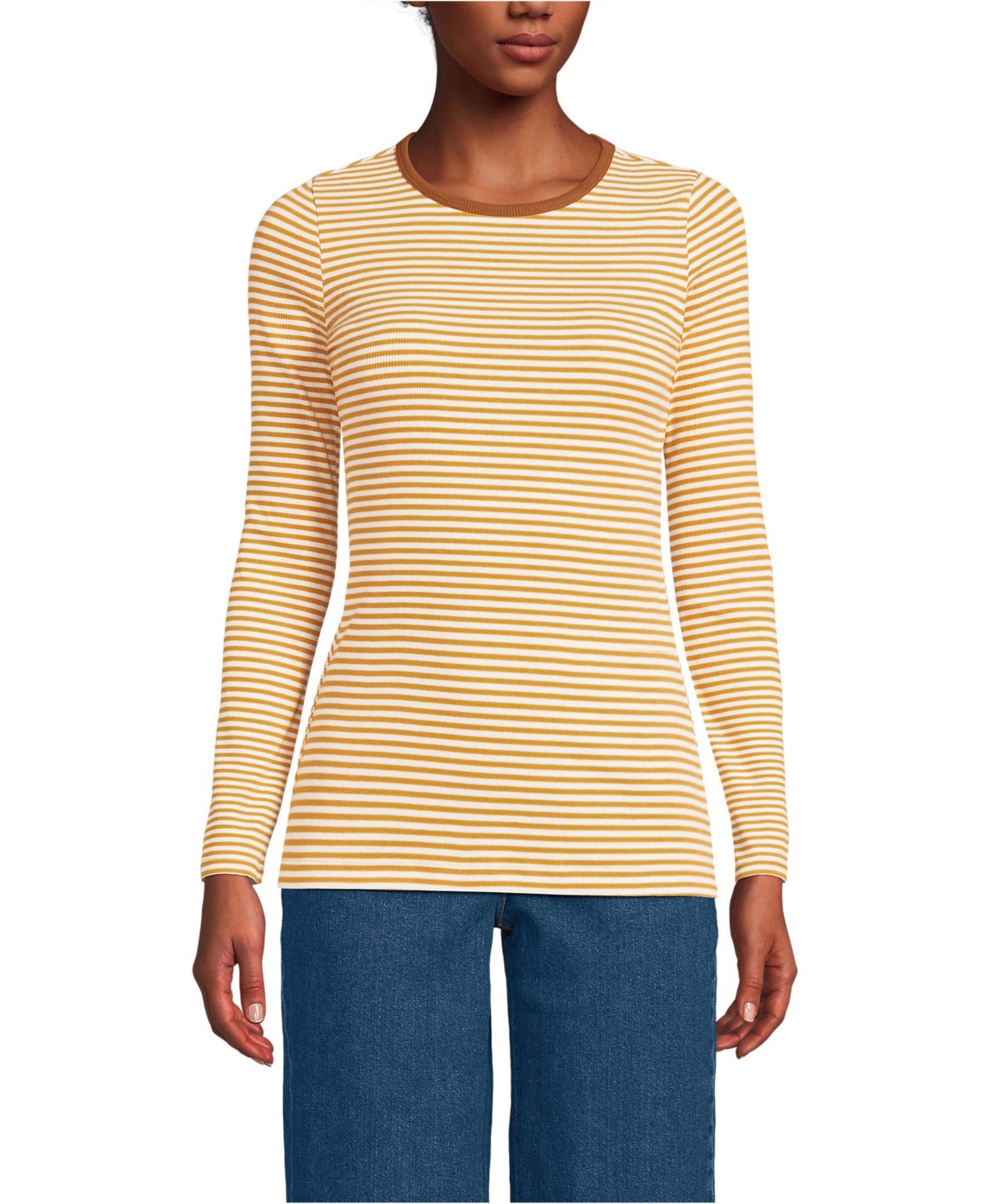 Click here for Lands End Womens Long Sleeve Micro Rib T-Shirt - D... prices