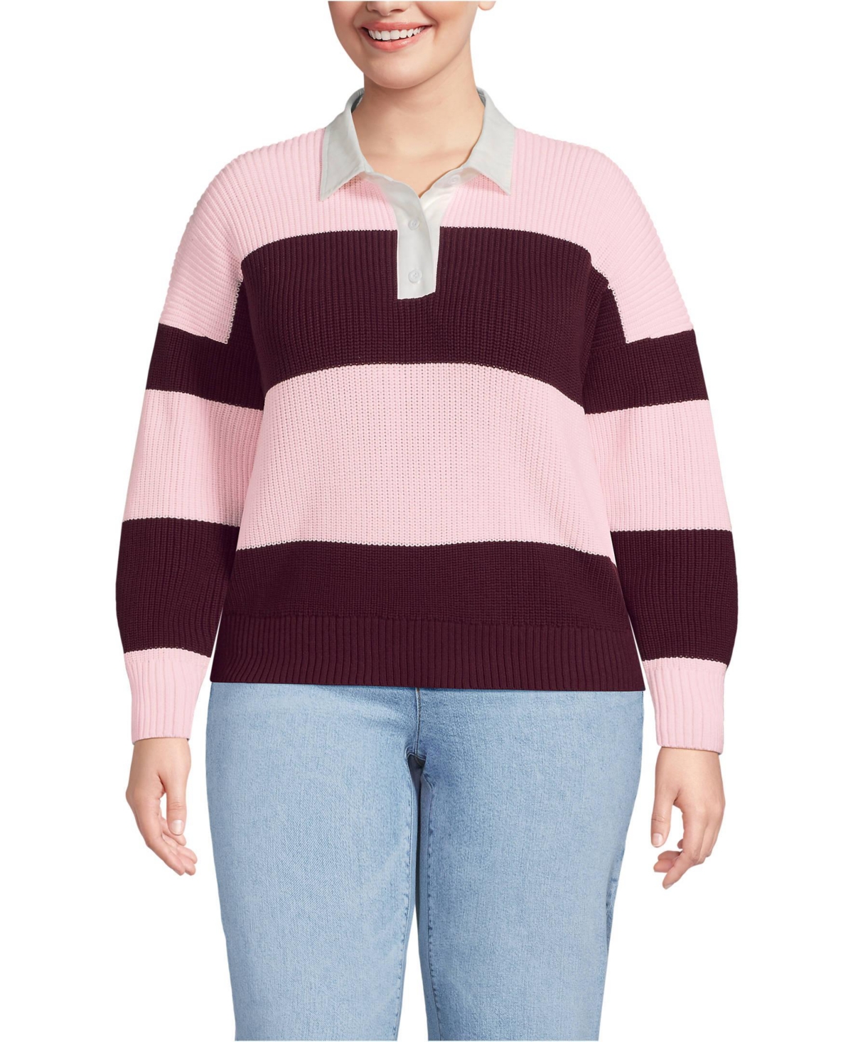 Click here for Lands End Plus Size Drifter Rugby with Woven Colla... prices