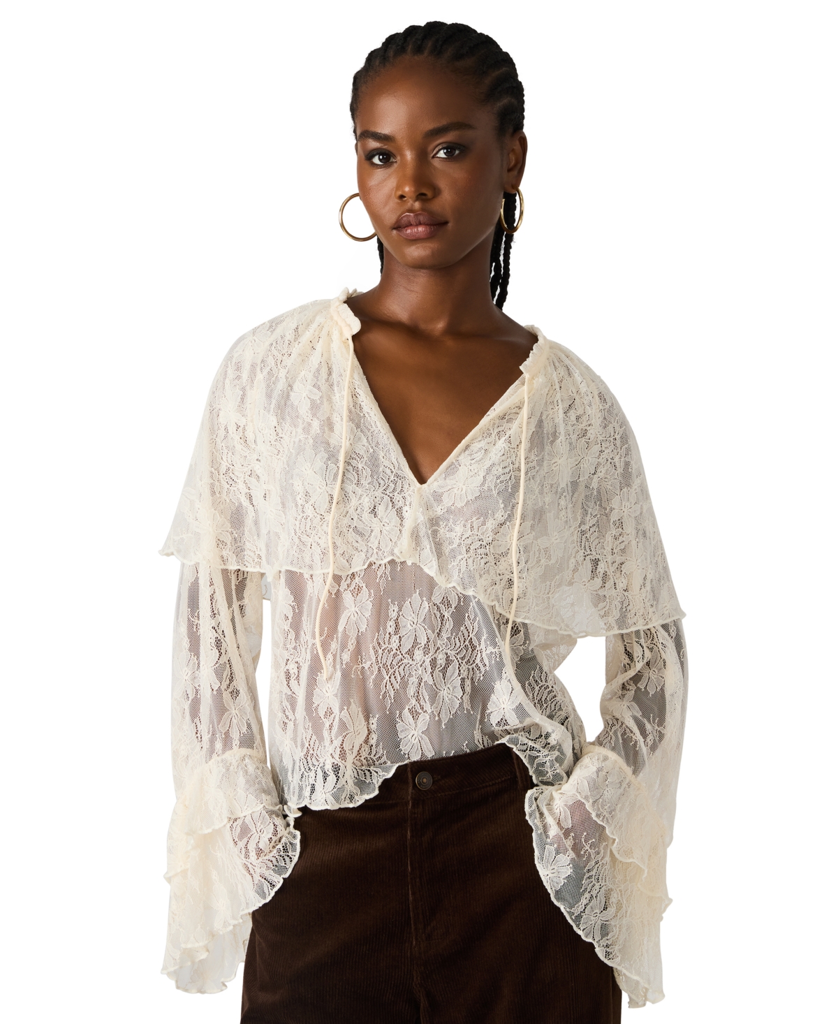 Click here for Steve Madden Womens Saylor Ruffle V-Neck Top - Cre... prices