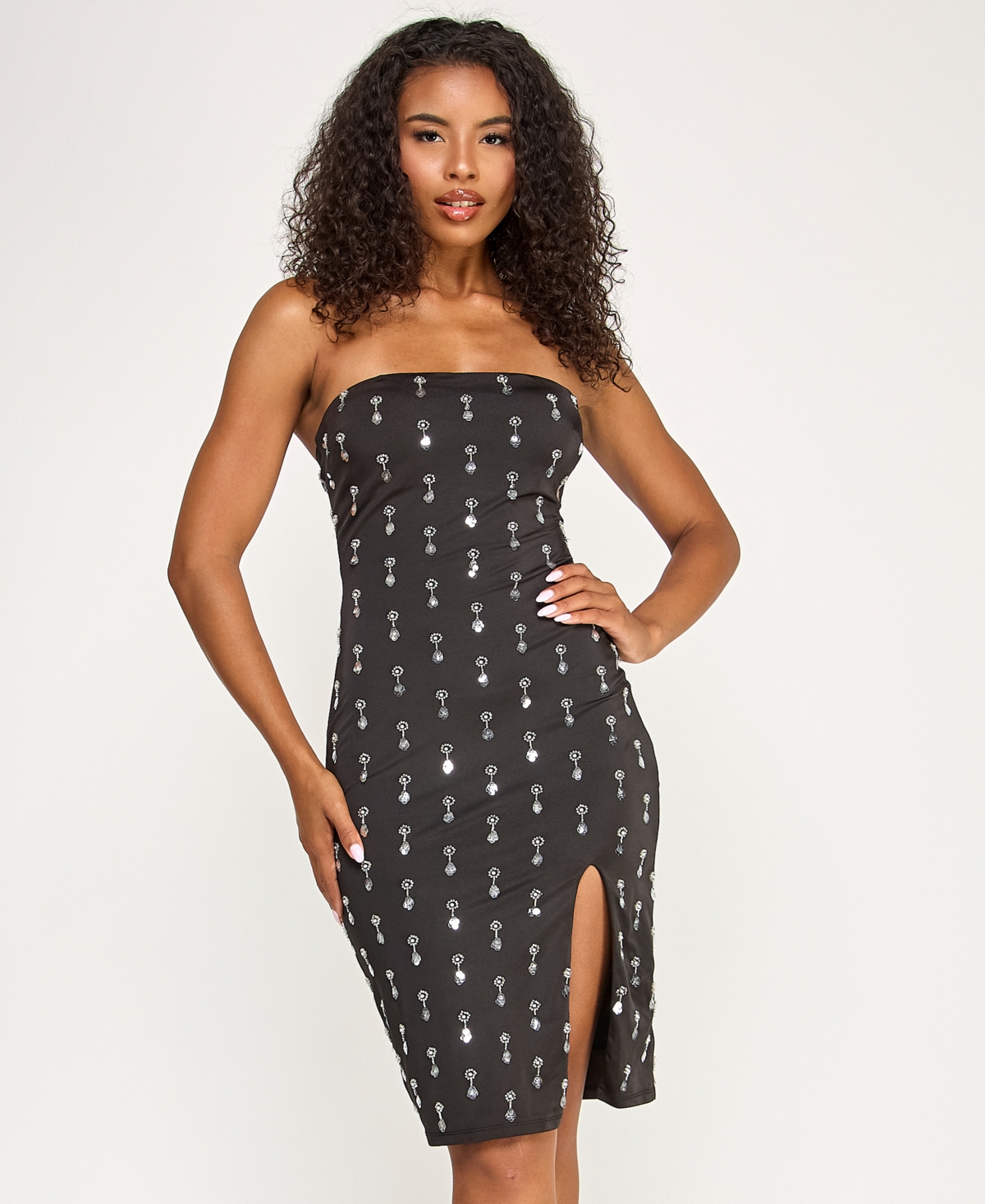 Click here for Seni & Cade Juniors Beaded Satin Strapless Back Mi... prices