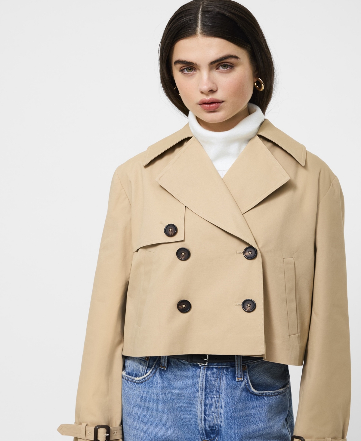 Click here for French Connection Womens Cropped Trench Coat - Kha... prices