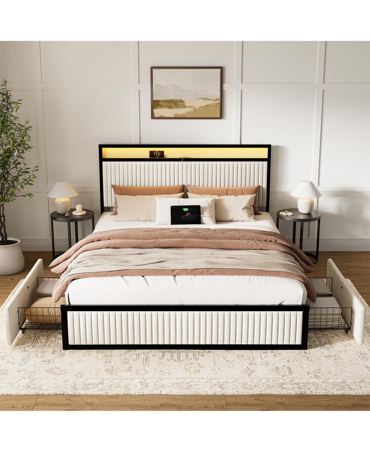 Click here for Hausource Queen Size Velvet Upholstered Bed Frame... prices
