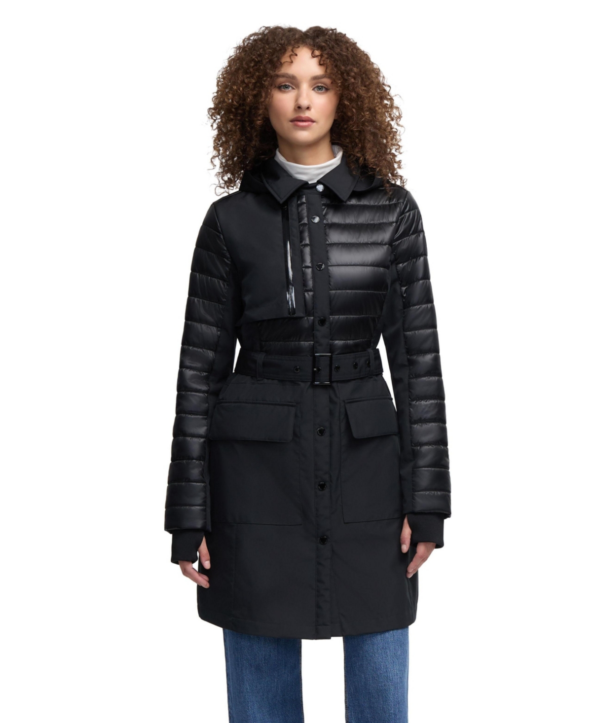 Pajar Womens Opal Trench Coat with Quilted Accent - Black