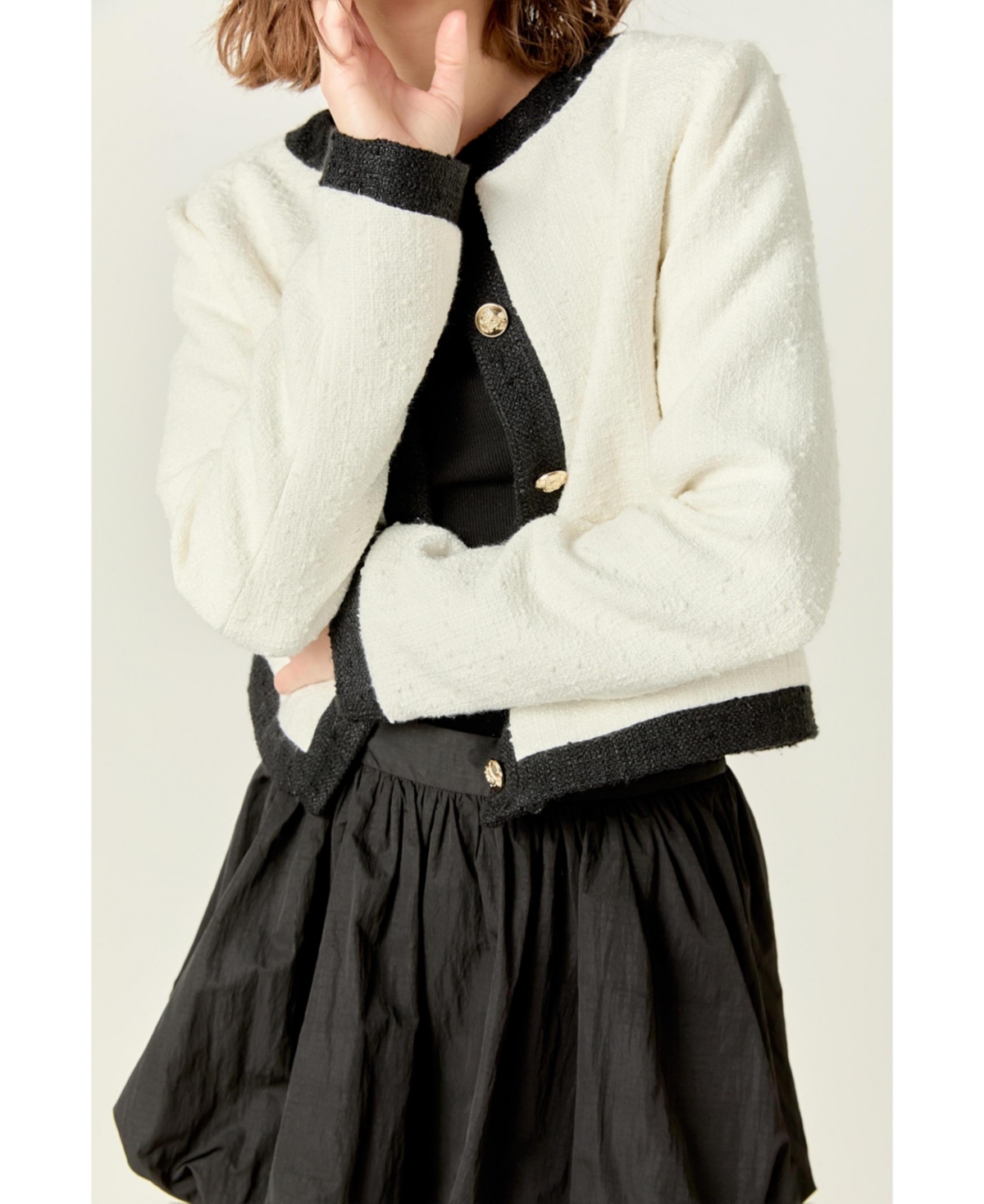 Click here for English Factory Womens White & Black Collarless Tw... prices