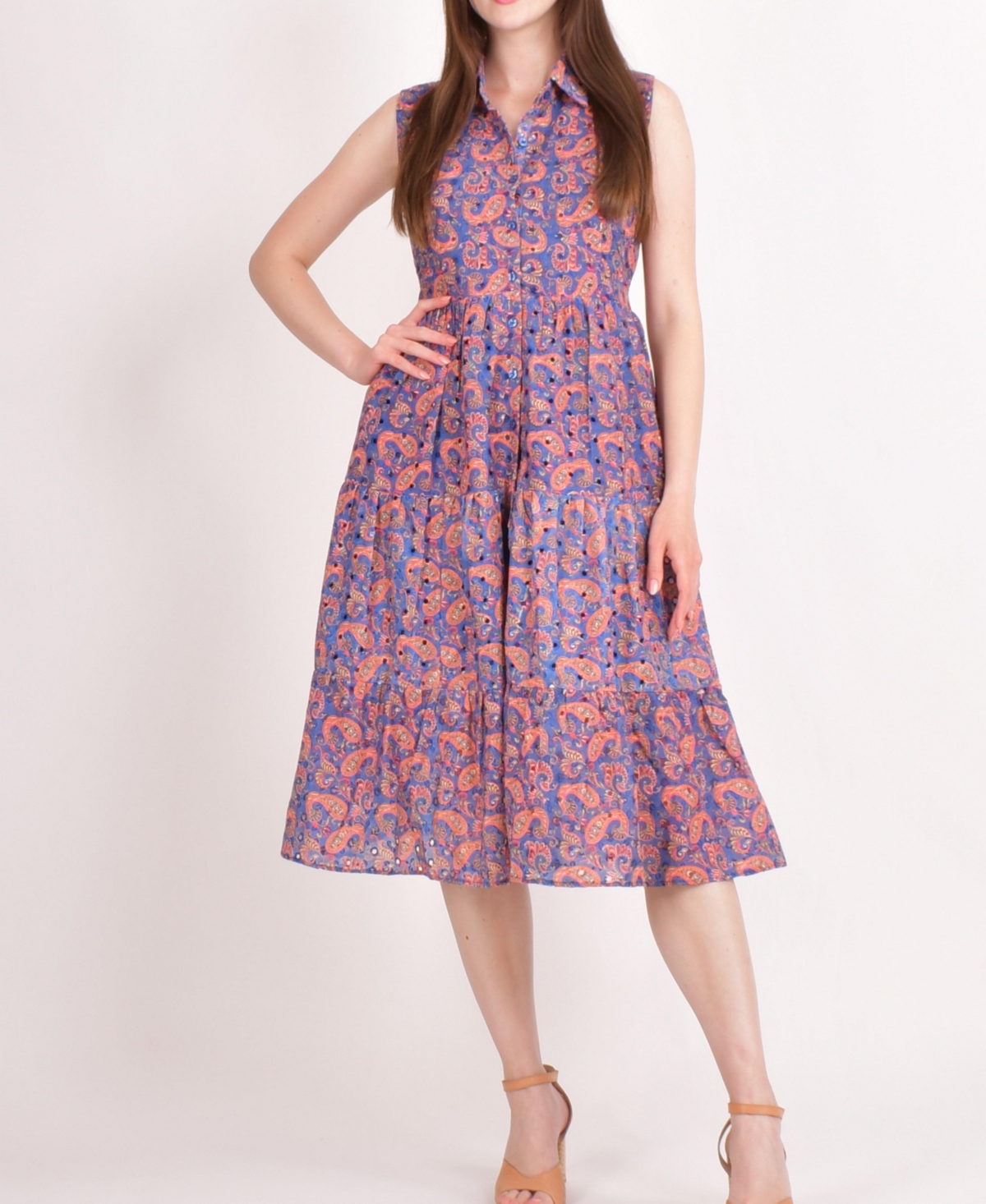 Raas Womens Embroidered Tiered Midi Dress - Purple