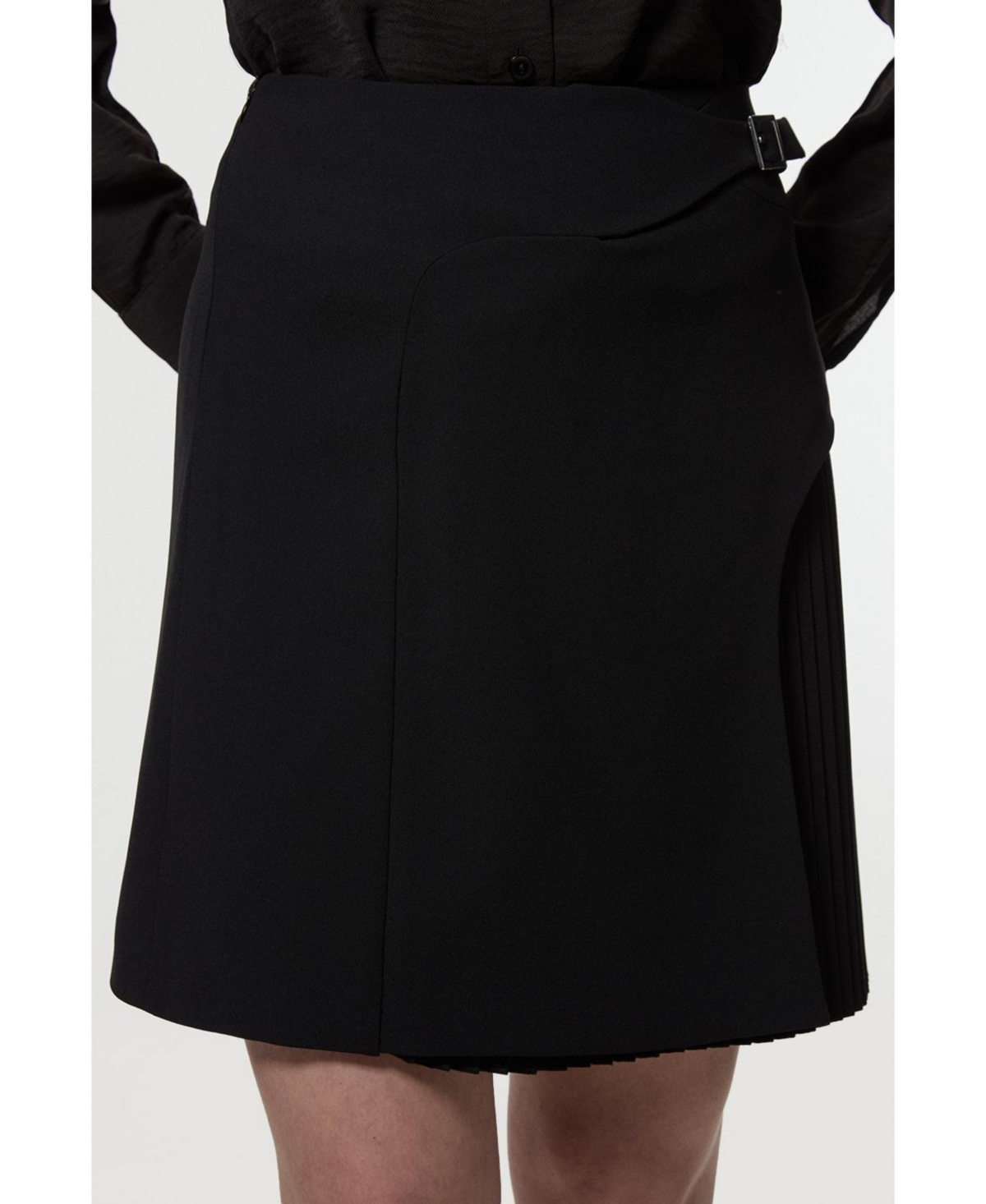 Click here for Buckle Detail Pleated Mini Skirt - Black prices
