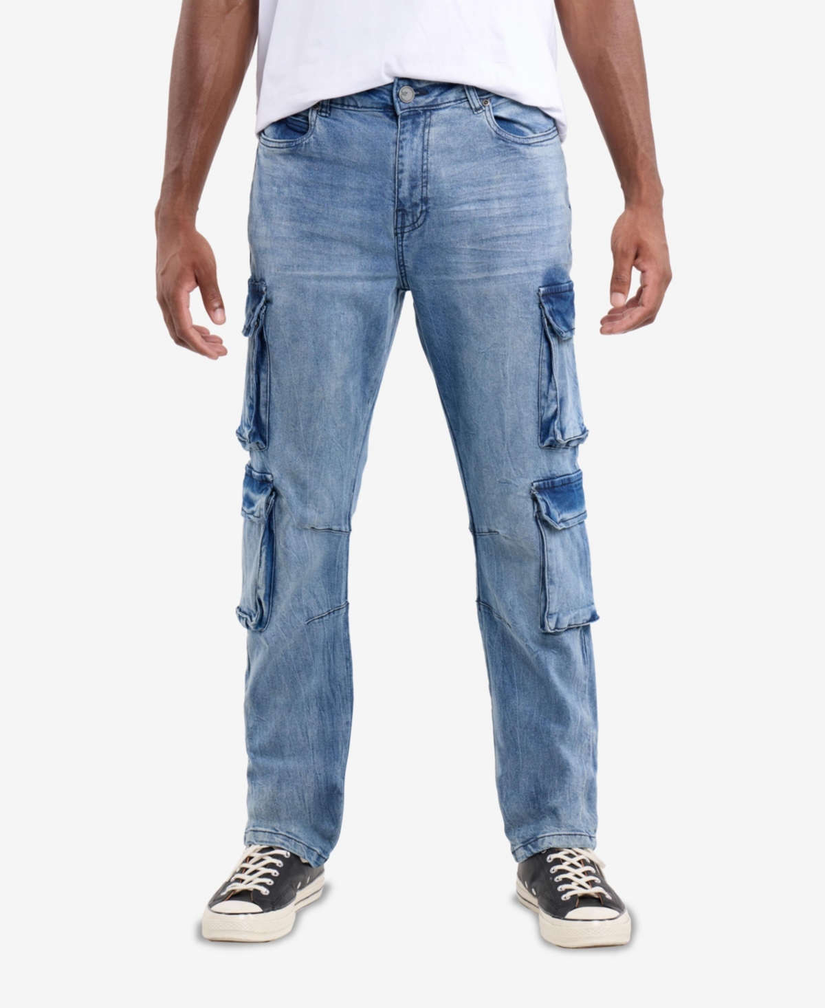 Click here for Xray Mens Straight Fit Cargo Jeans - Medium blue prices