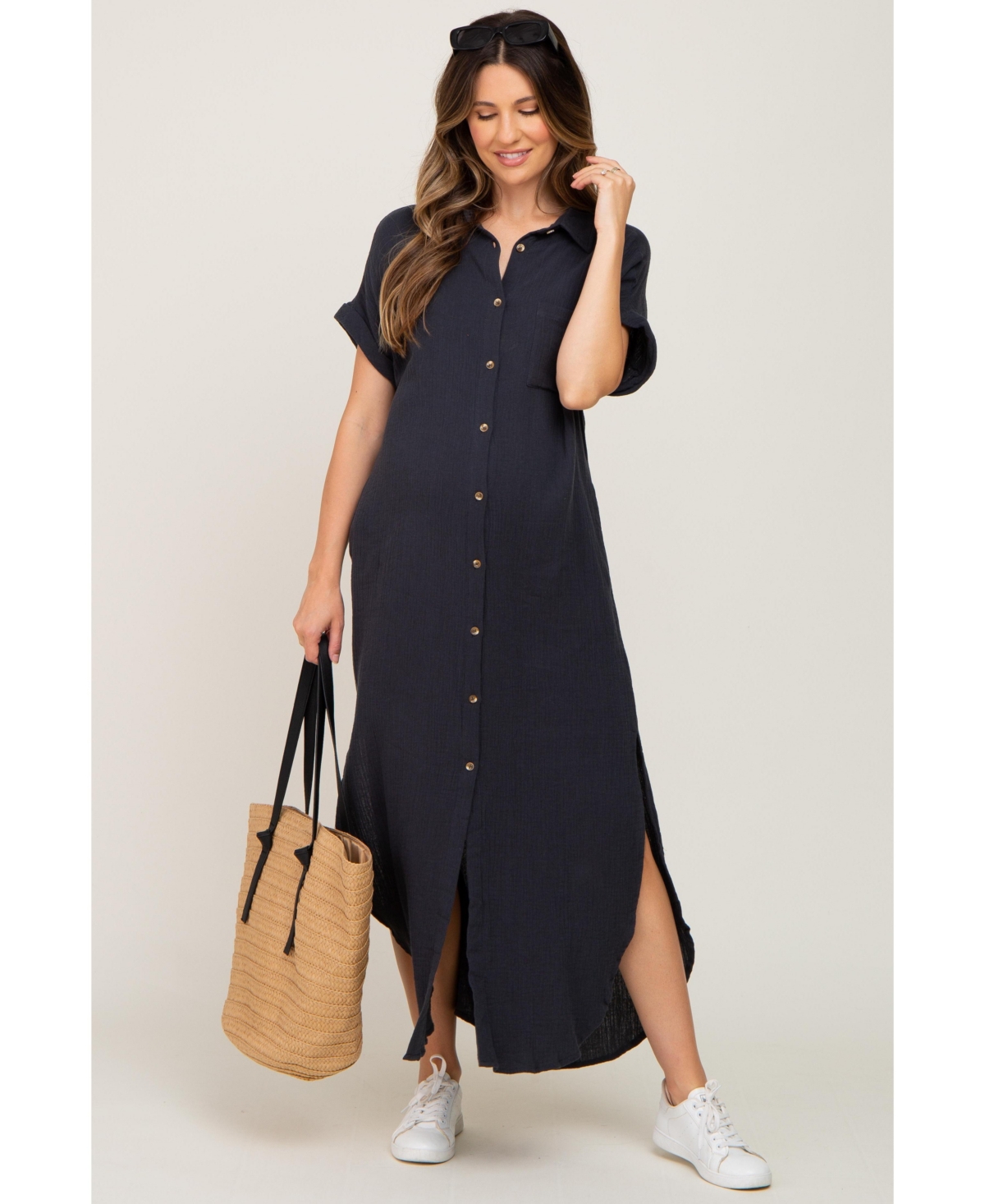 Click here for Pinkblush Maternity Charcoal Button Down Midi Dres... prices
