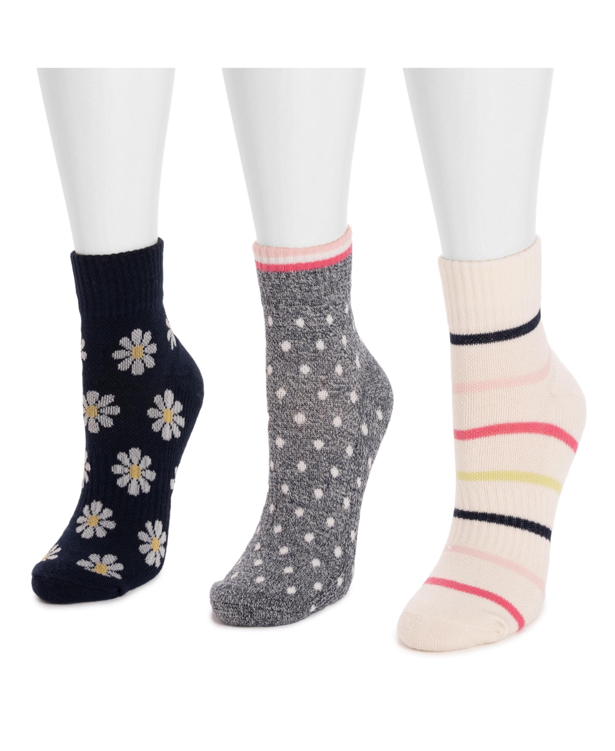 Click here for Muk Luks Womens 3 Pair Pack Quarter Crew Cotton Co... prices