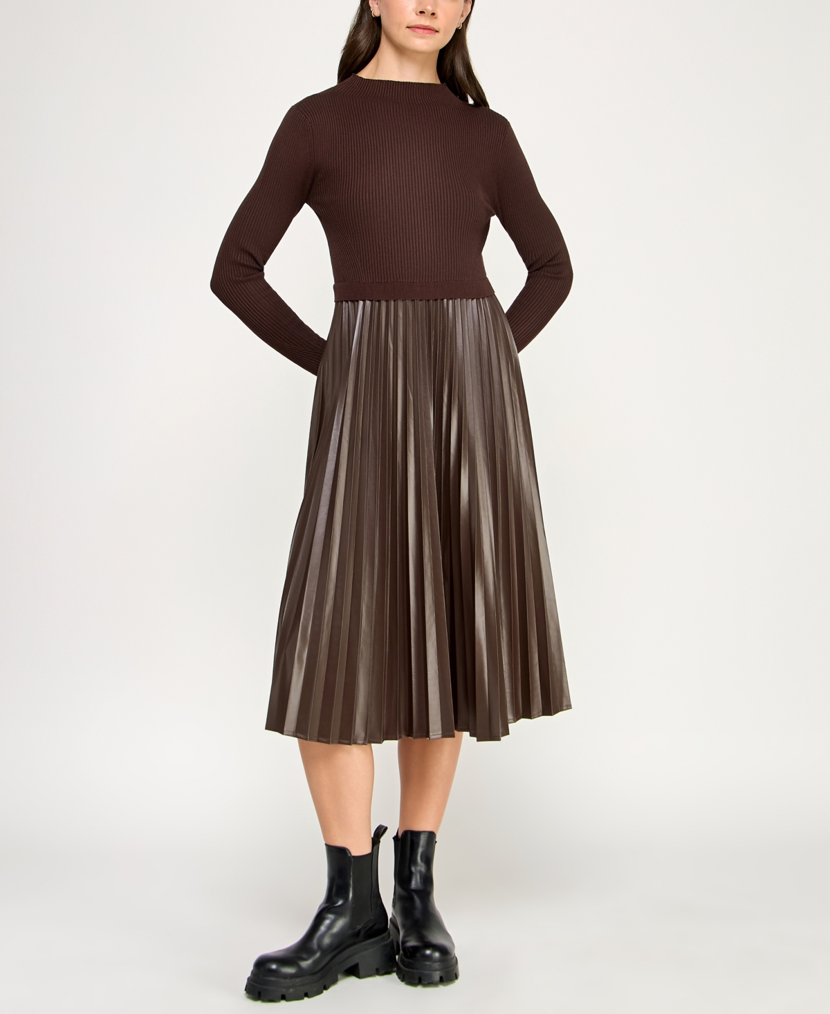 Click here for Invitee Juniors Mock Neck Sweater Midi Dress - Bro... prices