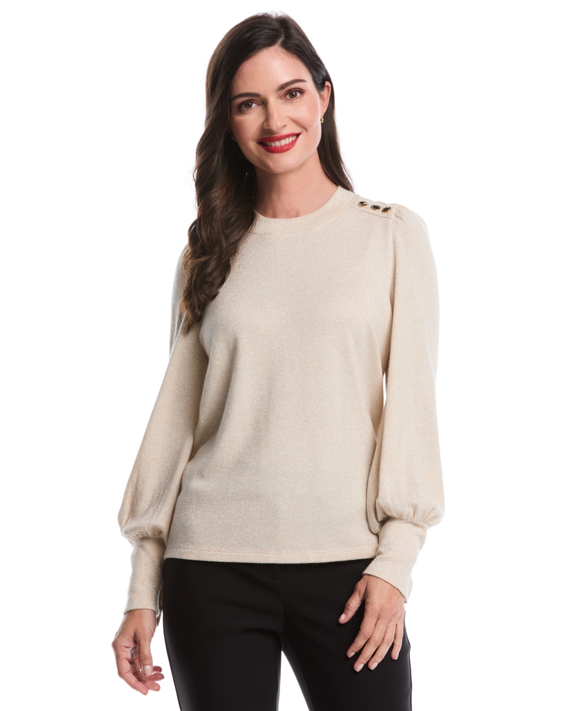 Click here for Rafaella Petite Metallic Puff Long Sleeve Top - Ta... prices
