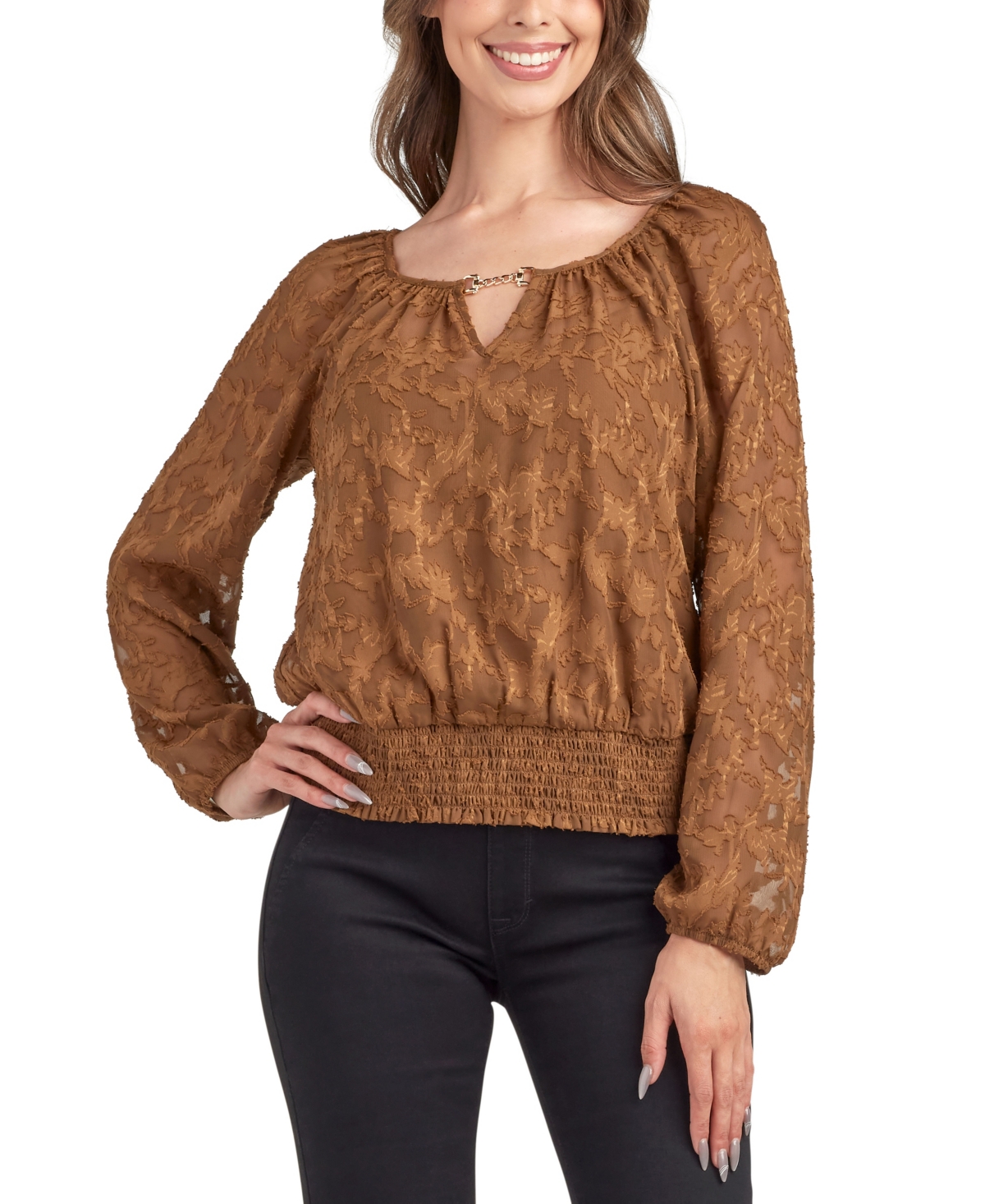 Click here for Bcx Juniors Solid Burnout Long Sleeve Top - Coffee prices