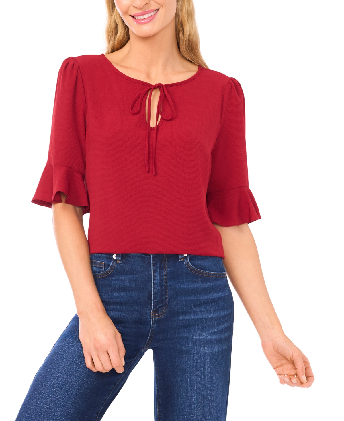Click here for CeCe Womens Split Tie Neck Ruffle Cuff 3/4-Sleeve... prices