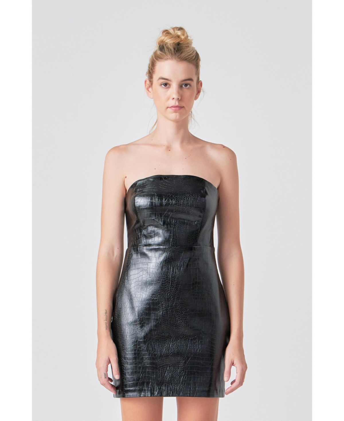 Grey Lab Womens Strapless Faux Leather Mini Dress - Black
