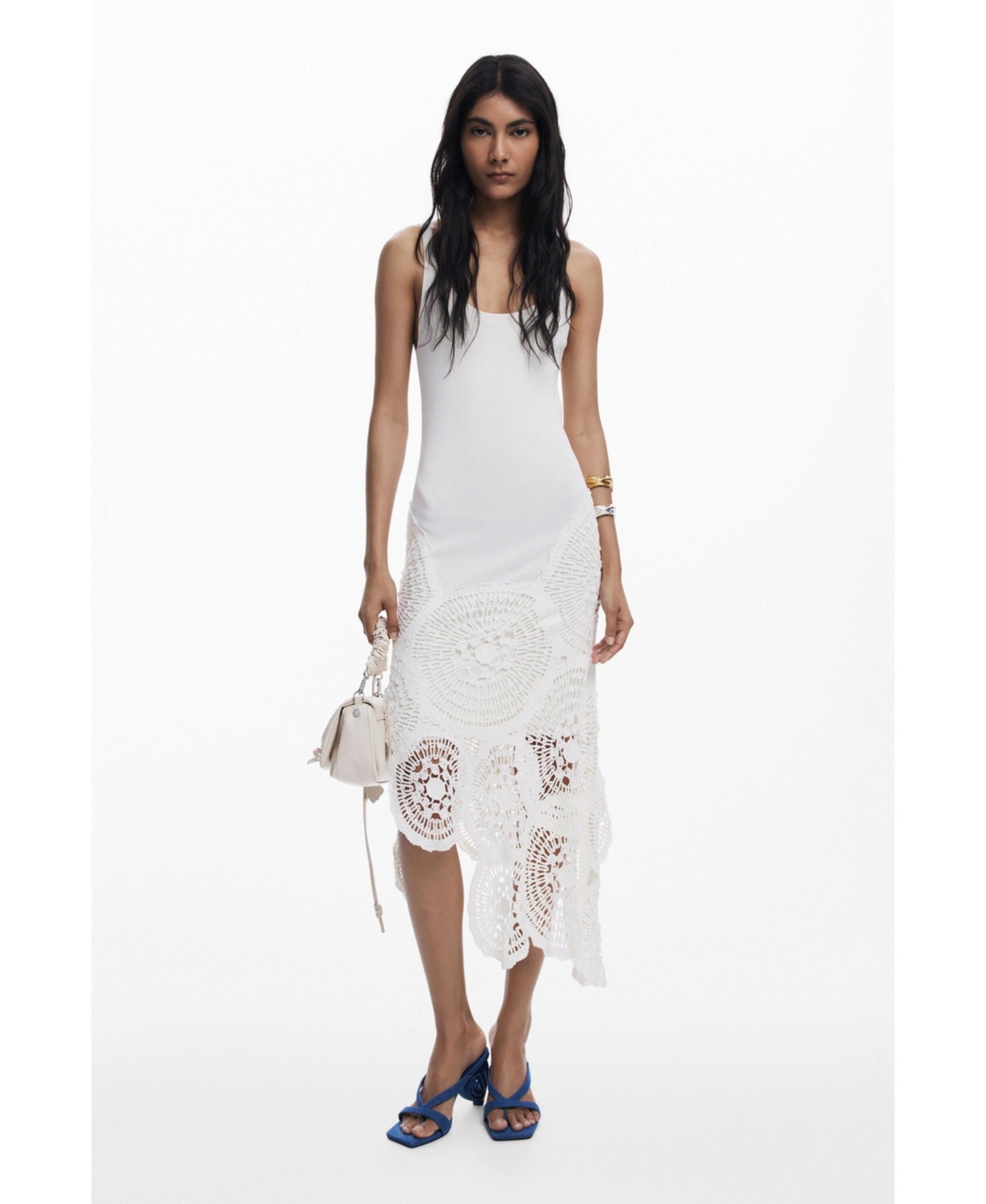 Click here for Desigual Womens Crochet midi dress - White prices