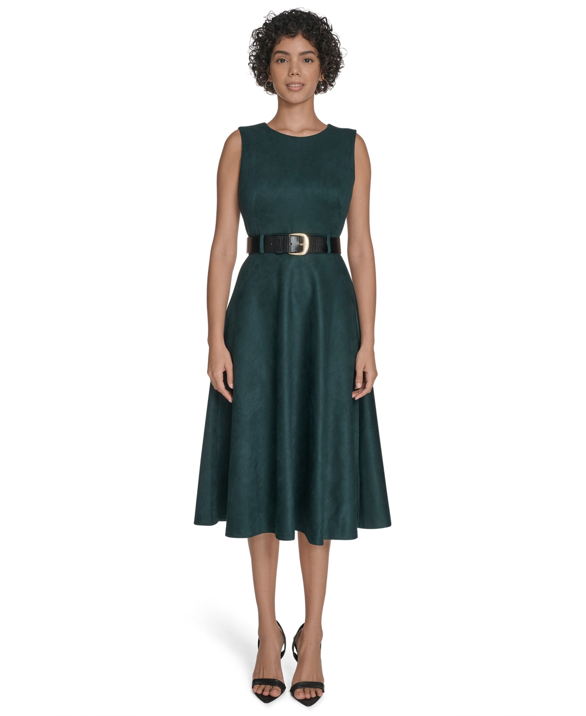 Click here for Calvin Klein Womens Belted Midi Dress - Malachite prices