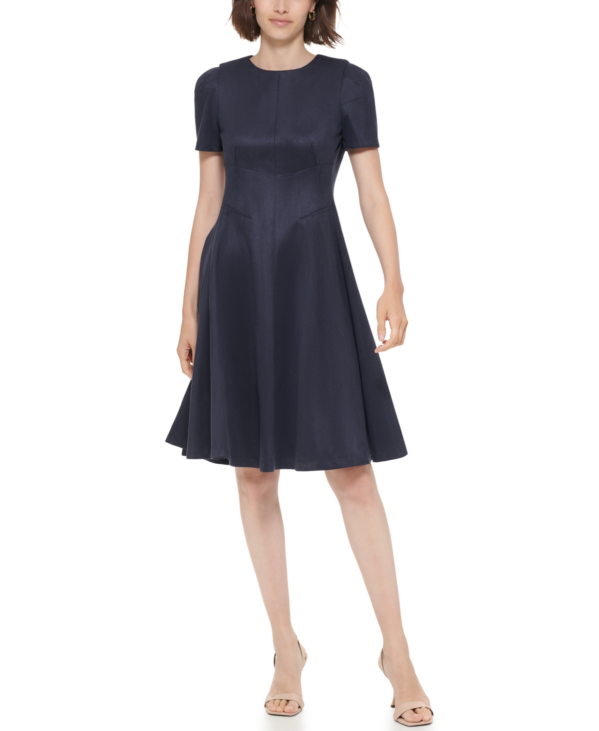 Click here for Calvin Klein Petite Short-Sleeve Scuba Suede Dress... prices