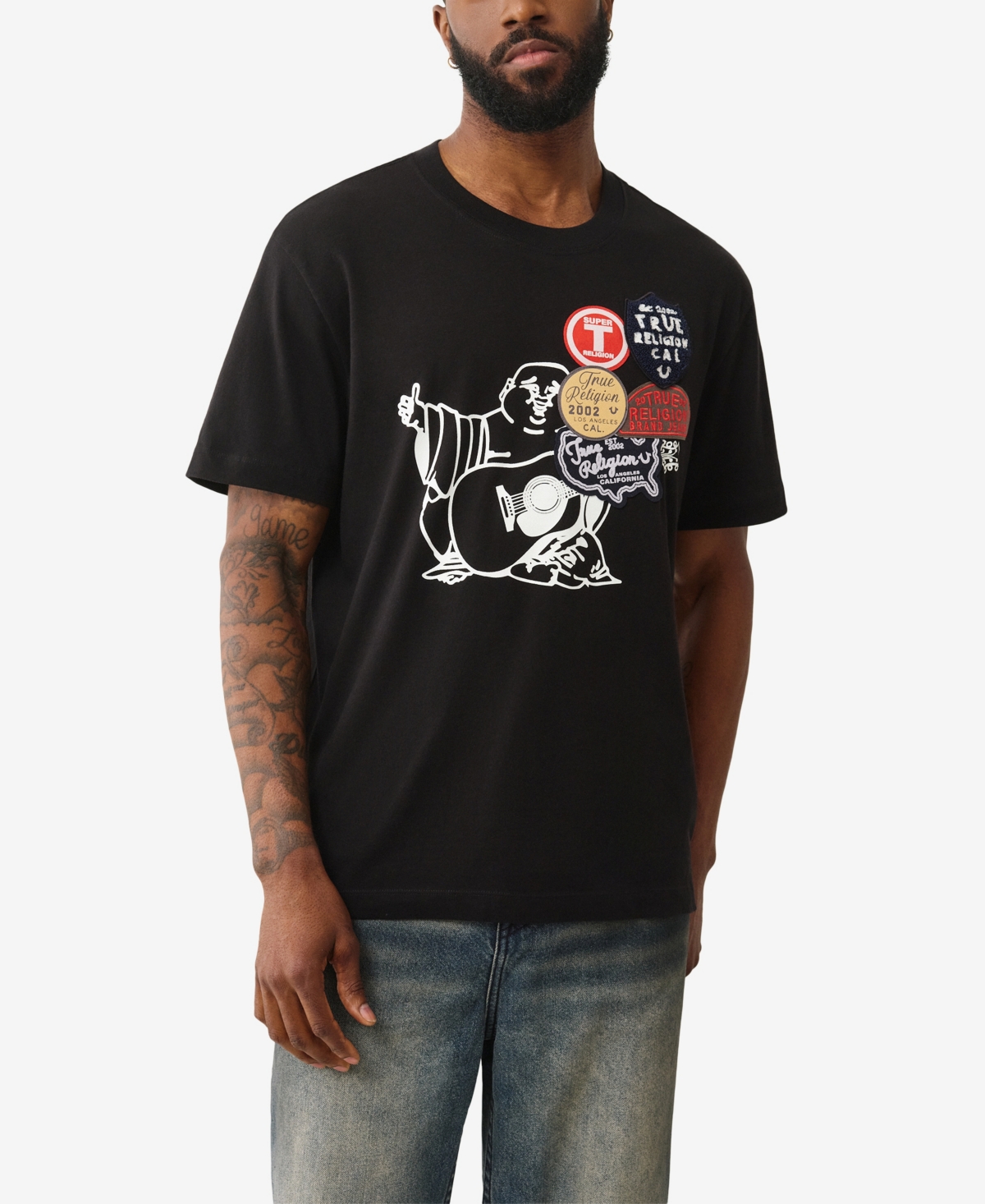 True Religion Mens Patch Rinse Short Sleeve T-Shirt - Jet Black