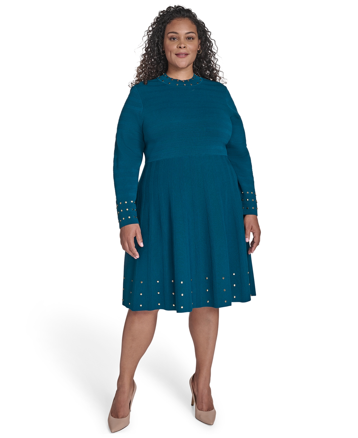 Click here for Vince Camuto Plus Size Studded Mock-Neck Dress - P... prices