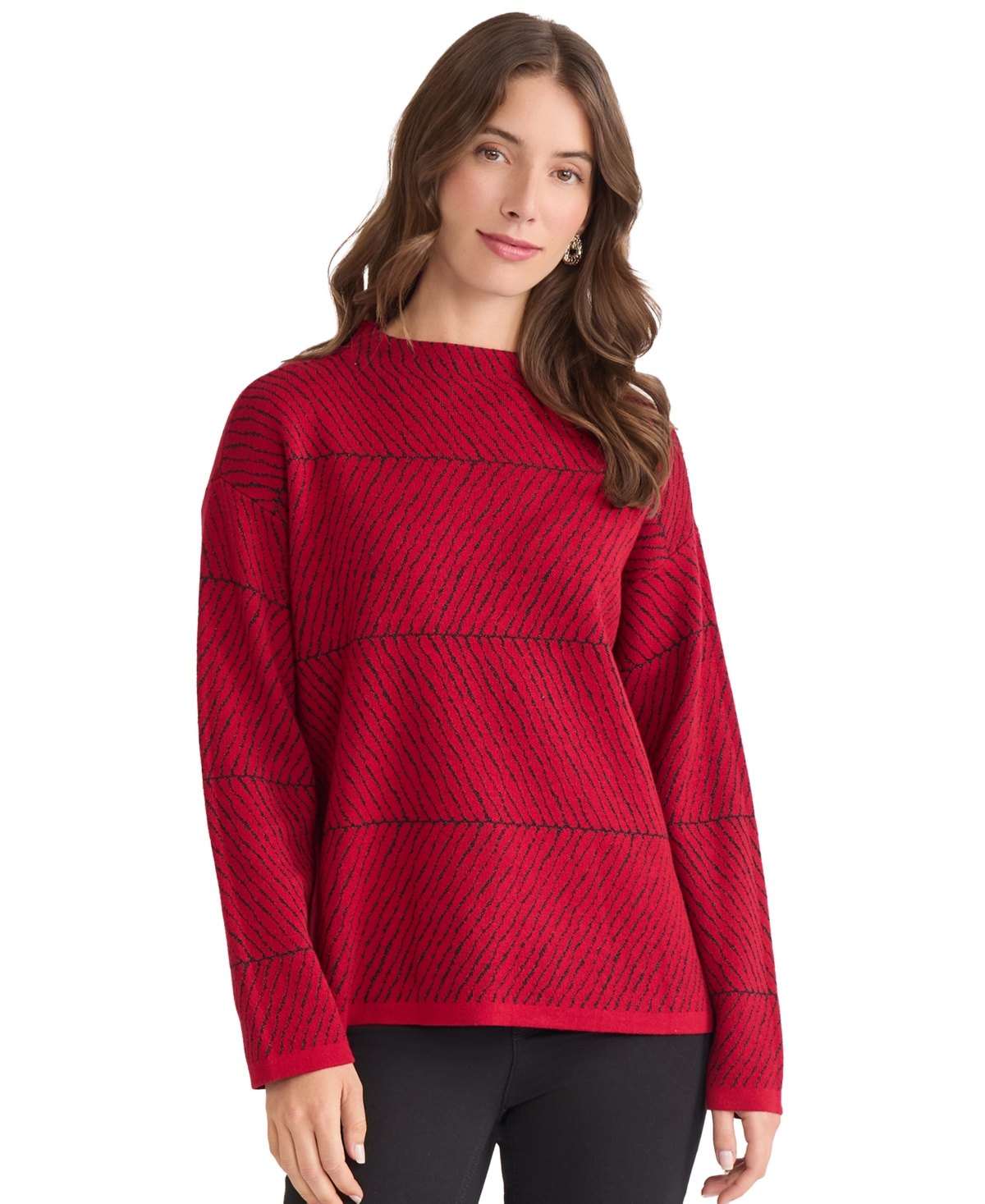Click here for Jones New York Womens Lurex Funnel Mock Neck Sweat... prices