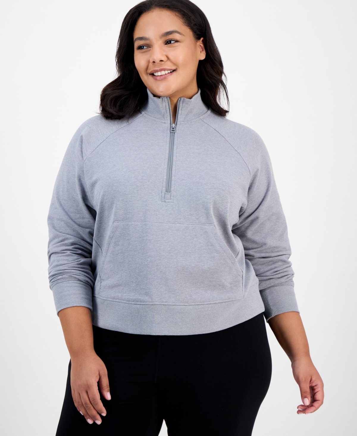 Click here for Id Ideology Plus Size Heathered Quarter-Zip Fleece... prices