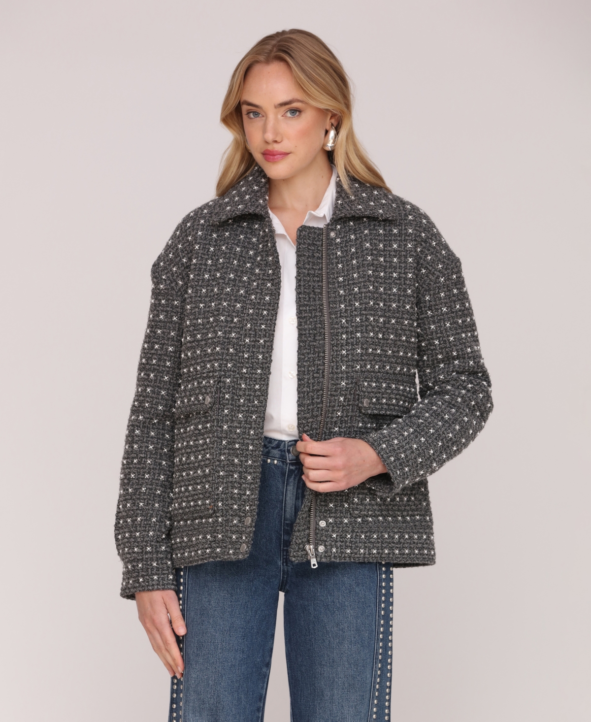 Click here for Avec Les Filles Womens Embellished Aviator Jacket... prices