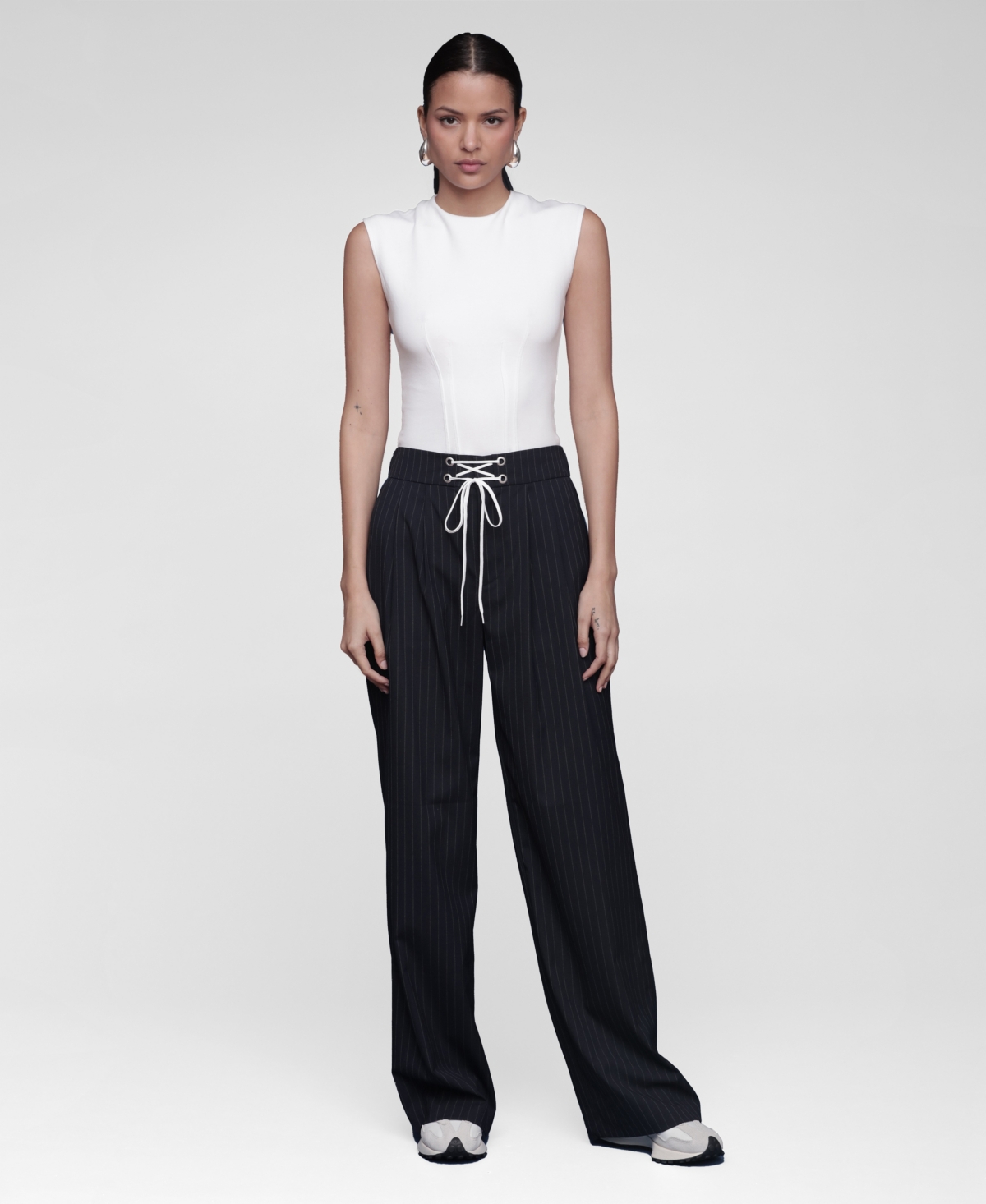 Click here for Avec Les Filles Womens Wide Leg Trousers - Navy Pi... prices