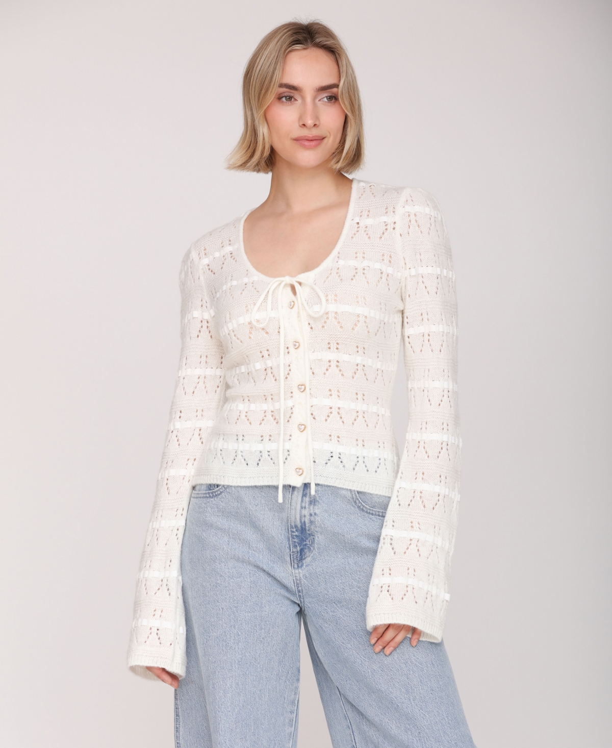 Click here for Avec Les Filles Womens Scoop Neck Cardigan - Ivory prices