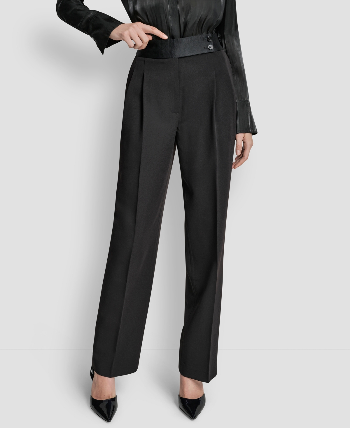 Click here for Dkny Womens Tuxedo Look Wide Leg Trousers - Black prices