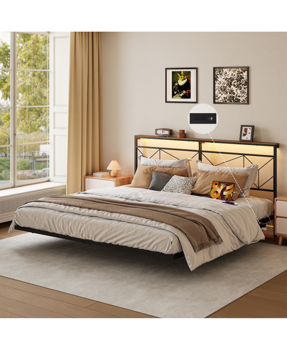 Click here for Hausource King Size Floating Bed Frame with Led He... prices