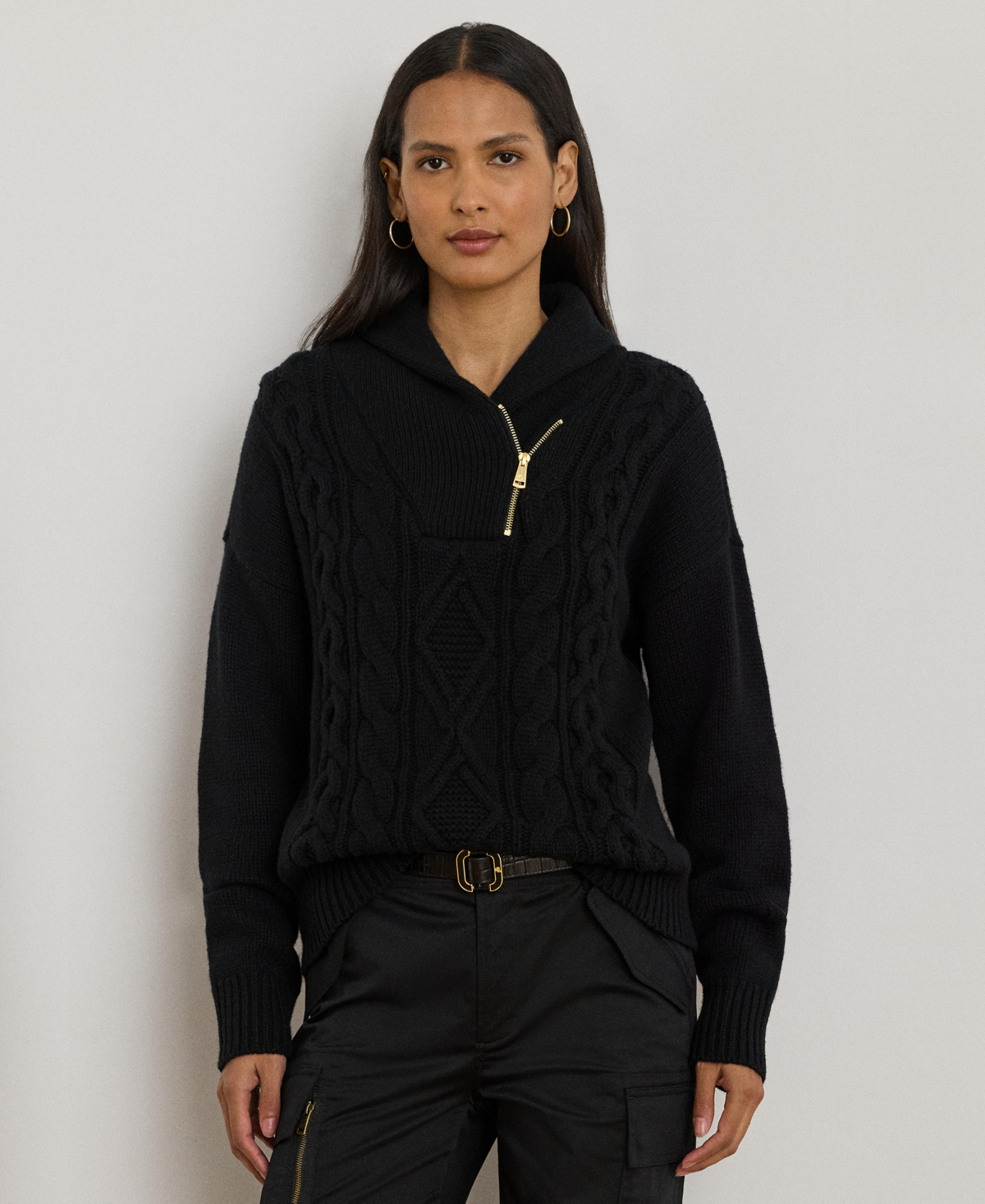 Click here for Lauren Ralph Lauren Womens Cable Shawl-Collar Quar... prices