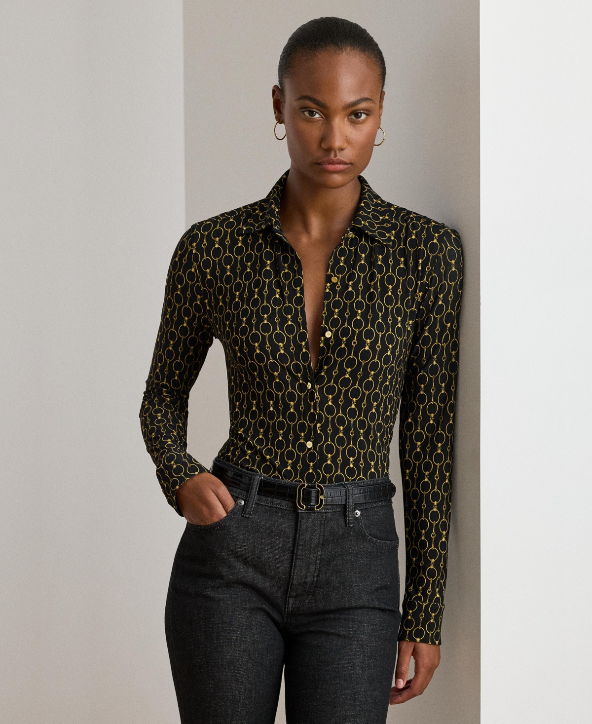Click here for Lauren Ralph Lauren Womens Slim Fit Chain-Print Sh... prices
