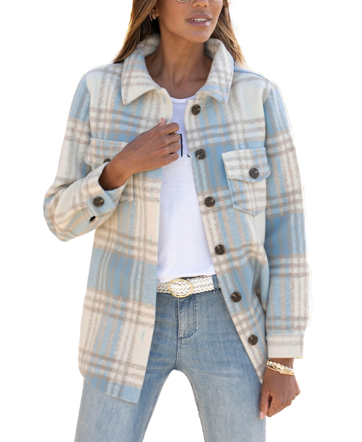 Click here for Lascana Womens Plaid Shirt Jacket - Light blue  cr... prices