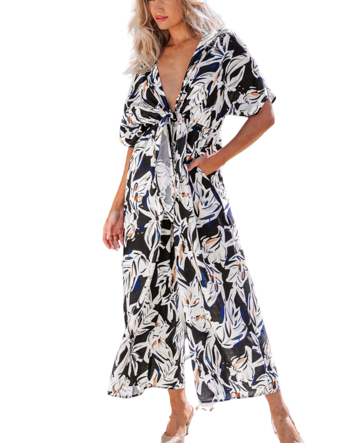 Click here for Cupshe Womens Floral Print V-Neck Wide Leg Jumpsui... prices
