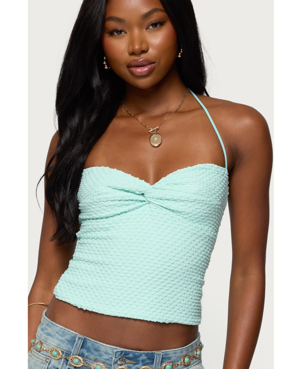 Click here for Edikted Womens Zoee Twisted Textured Halter Top -... prices