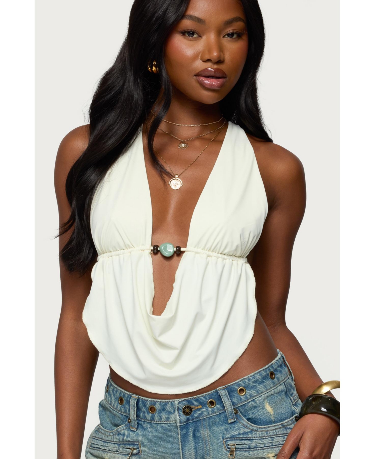 Click here for Edikted Womens Strappy Backless Cowl Neck Top - Cr... prices