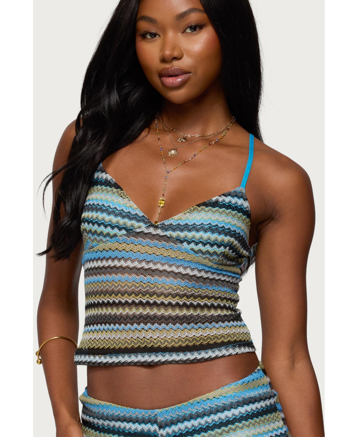 Click here for Edikted Womens Zigzag Stripe Tank Top - Blue prices