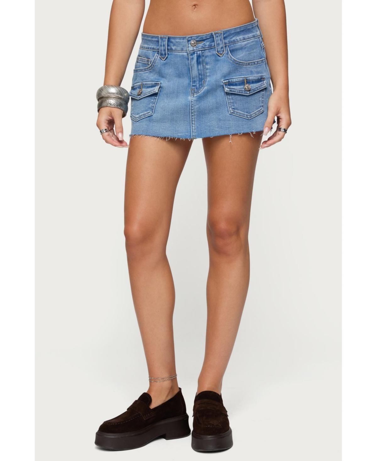Click here for Edikted Womens Lury Denim Mini Skort - Light-blue prices