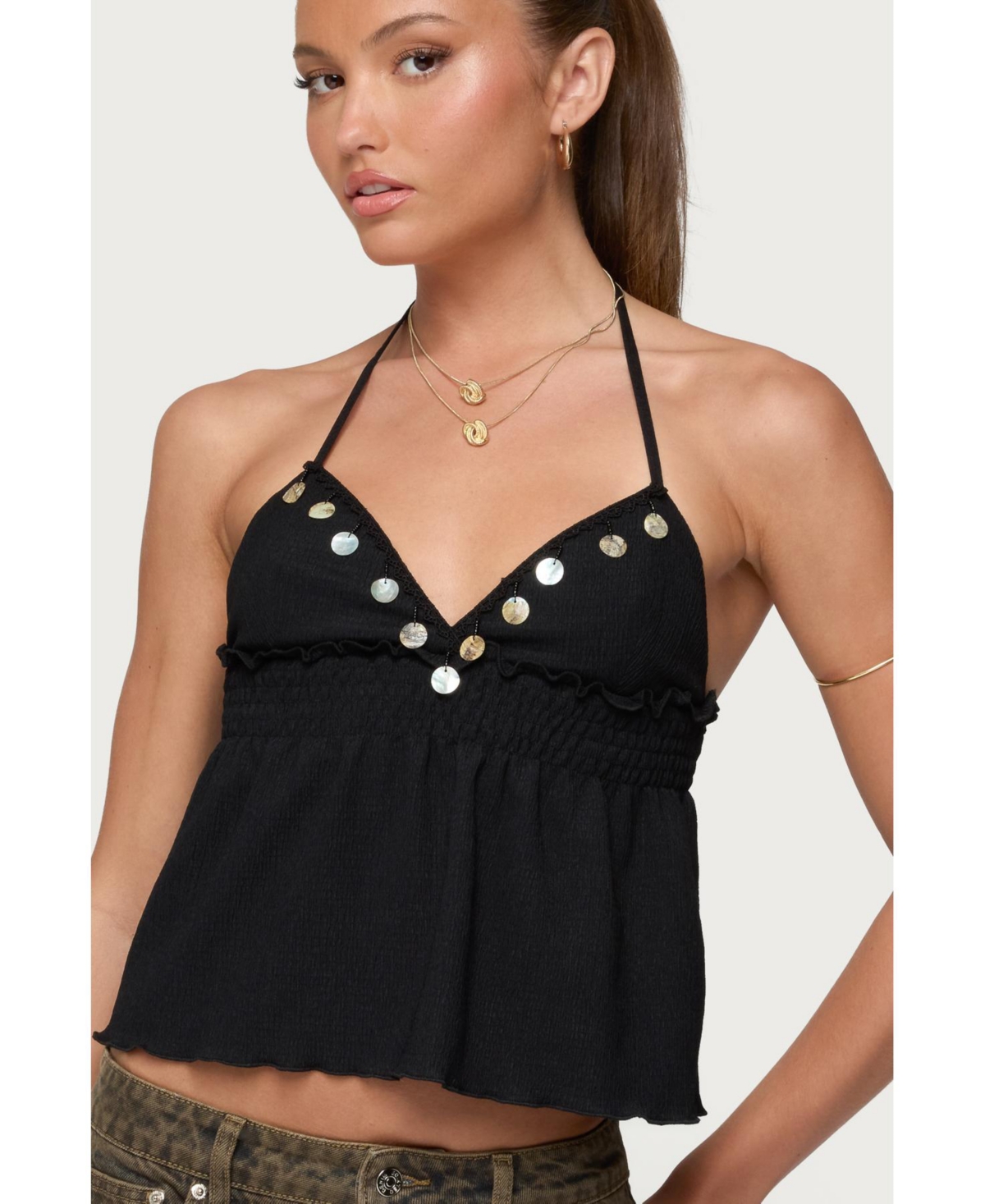 Click here for Edikted Womens Textured Iridescent Babydoll Halter... prices