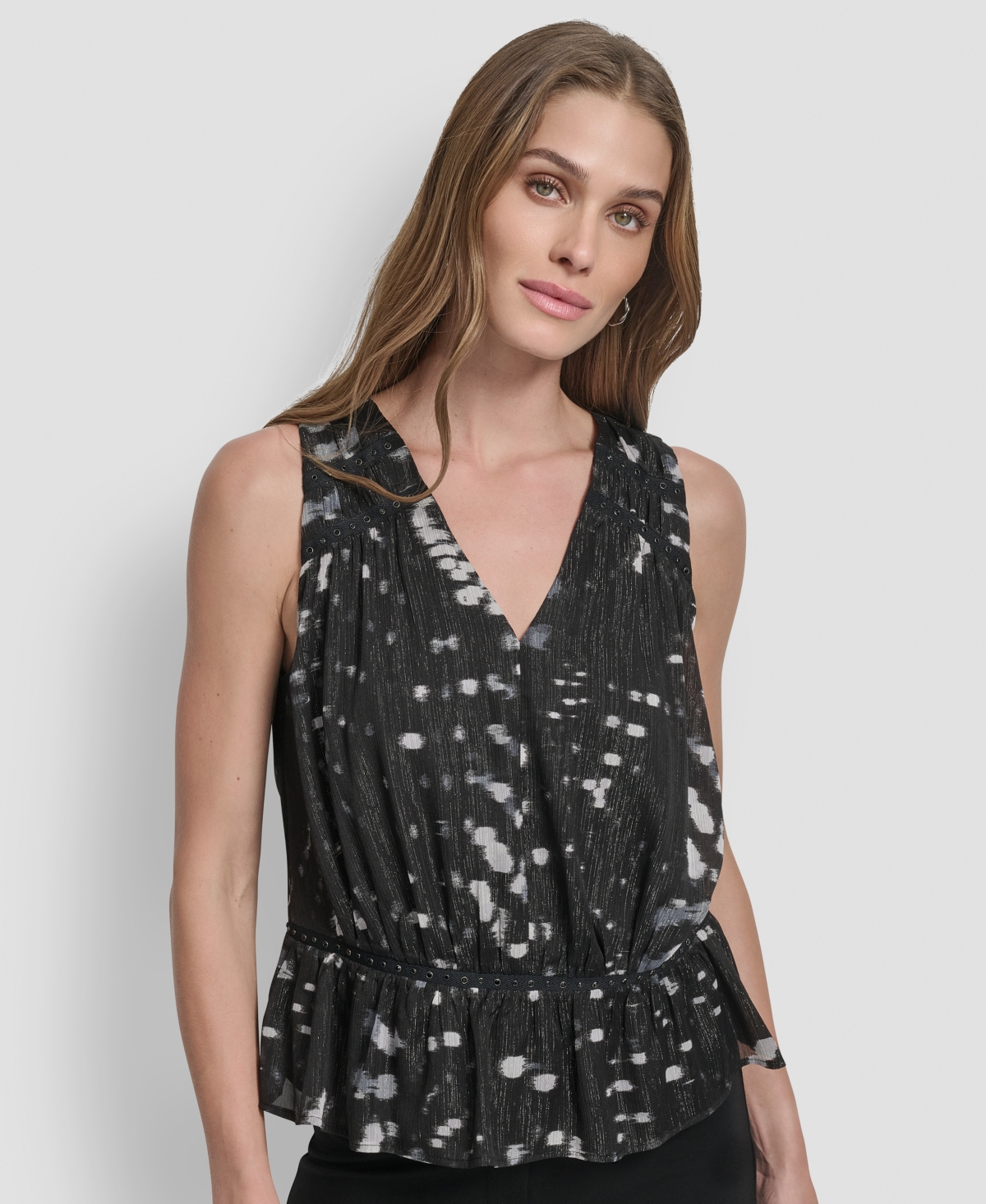 Click here for Dkny Womens Crinkle Detail Peplum Pull On Top - Re... prices