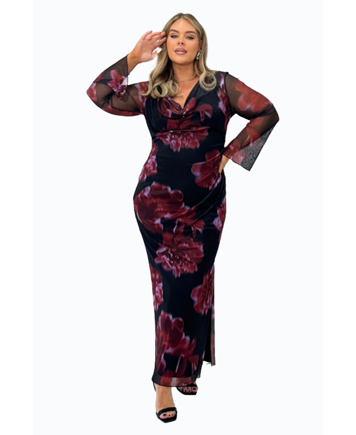 Click here for Fashion-szn Curve Womens Cowl Neck Mesh Flare Slee... prices