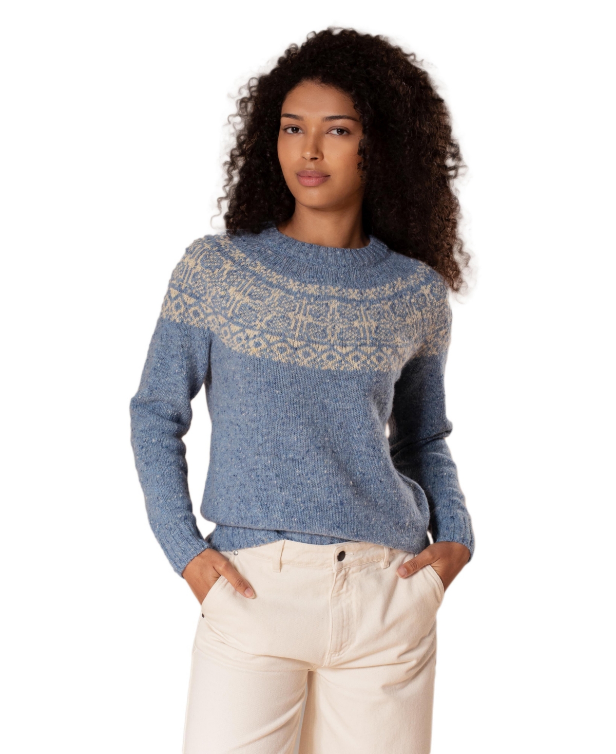 Click here for Celtic & Co. Womens Donegal Fair Isle Yoke Sweater... prices