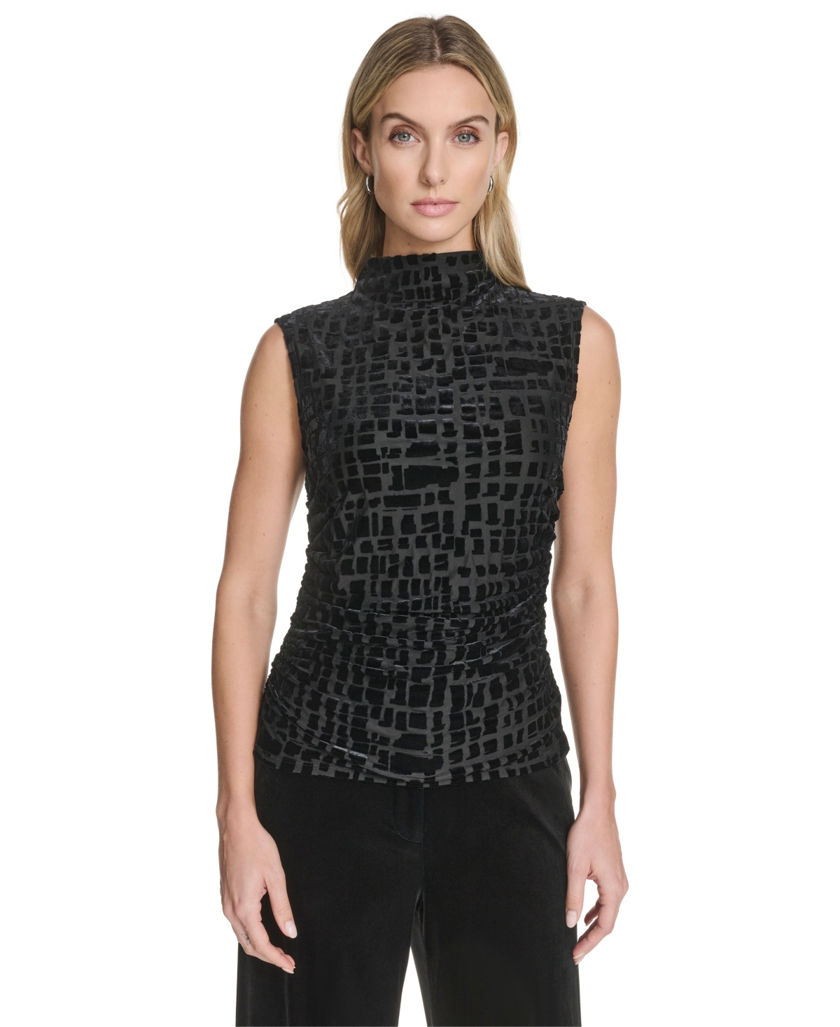 Click here for Calvin Klein Womens Mock Neck Sleeveless Top - Bla... prices